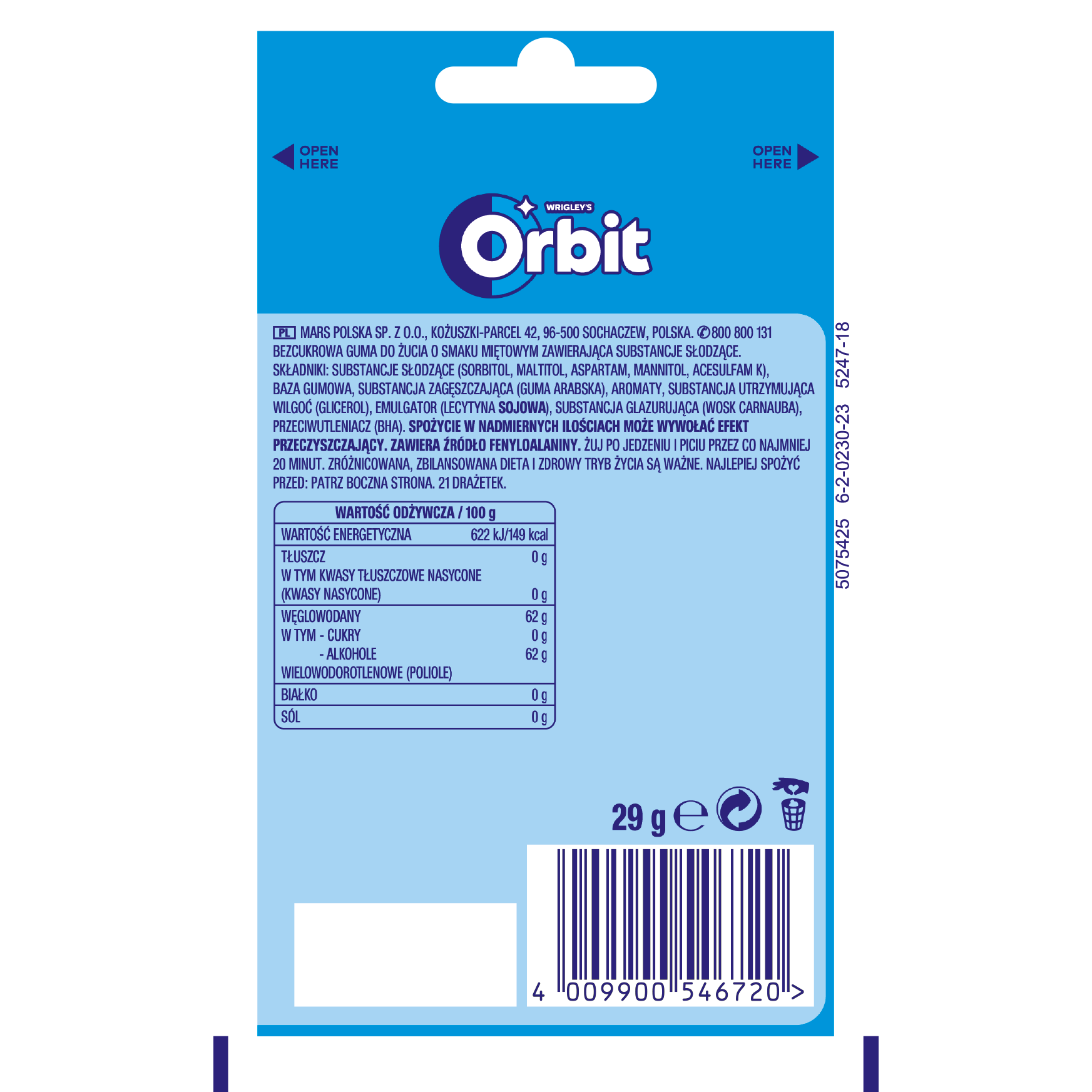 Orbit Guma de mestecat fara zahar, menta, 29 g (set 21 drajeuri) - eMAG.ro