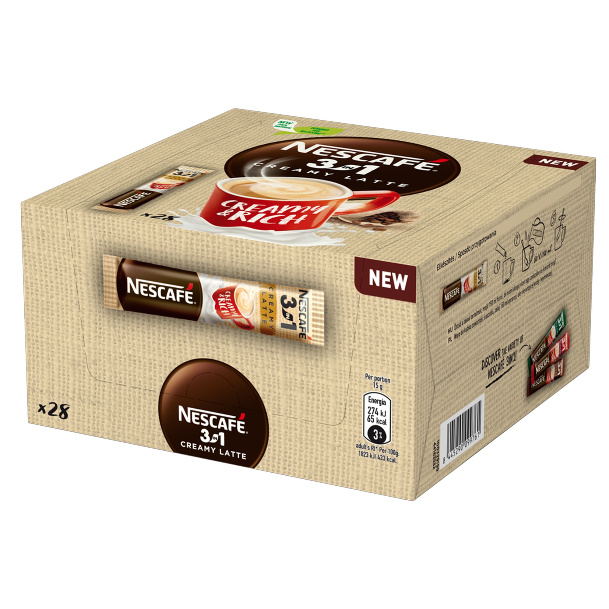 Cafea Nescafe 3in1 Creamy Latte, 28 plicuri x 15g, cu lapte praf si ...