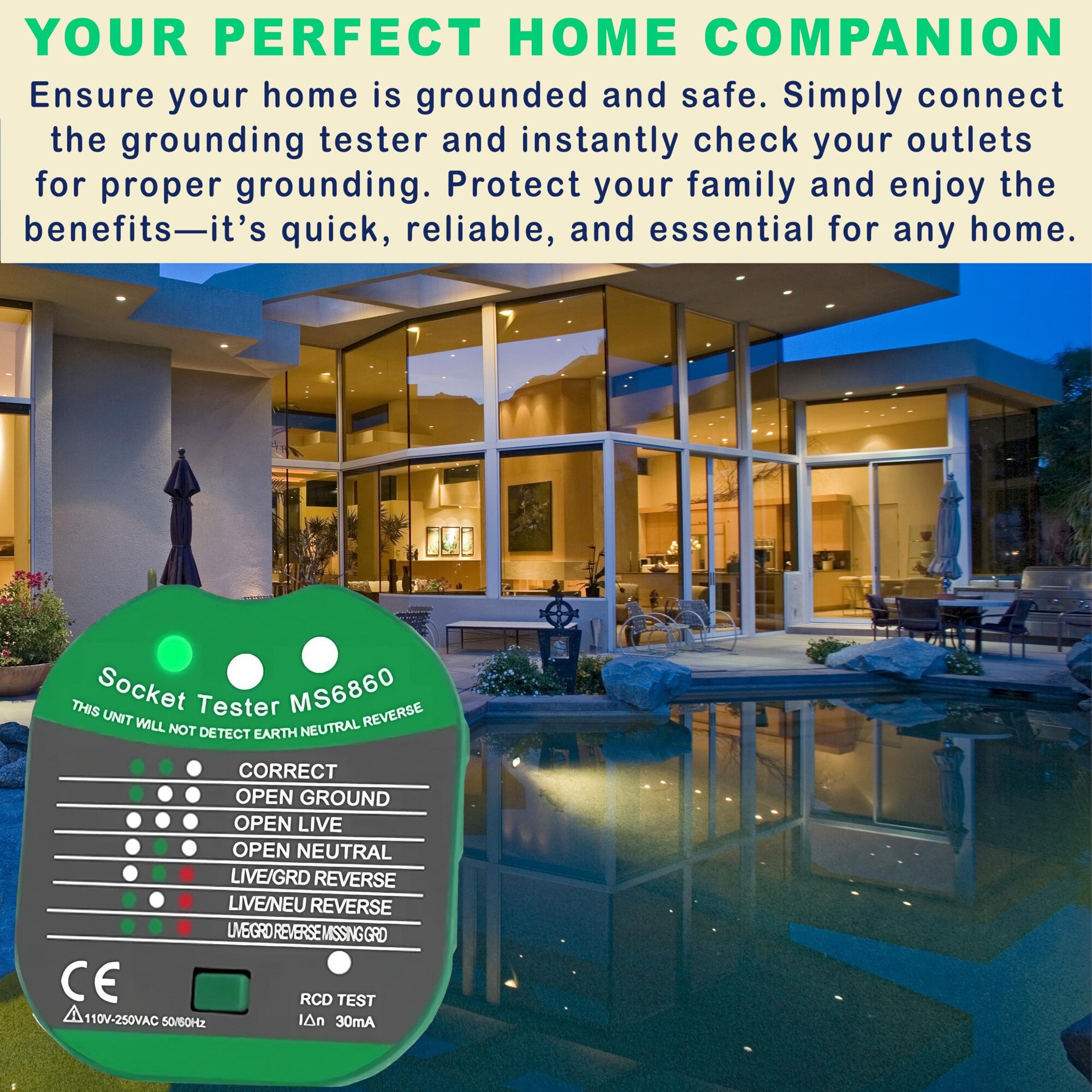 Tester de impamantare priza CASAMEDI®, adaptor priza EU model MS6860 ...
