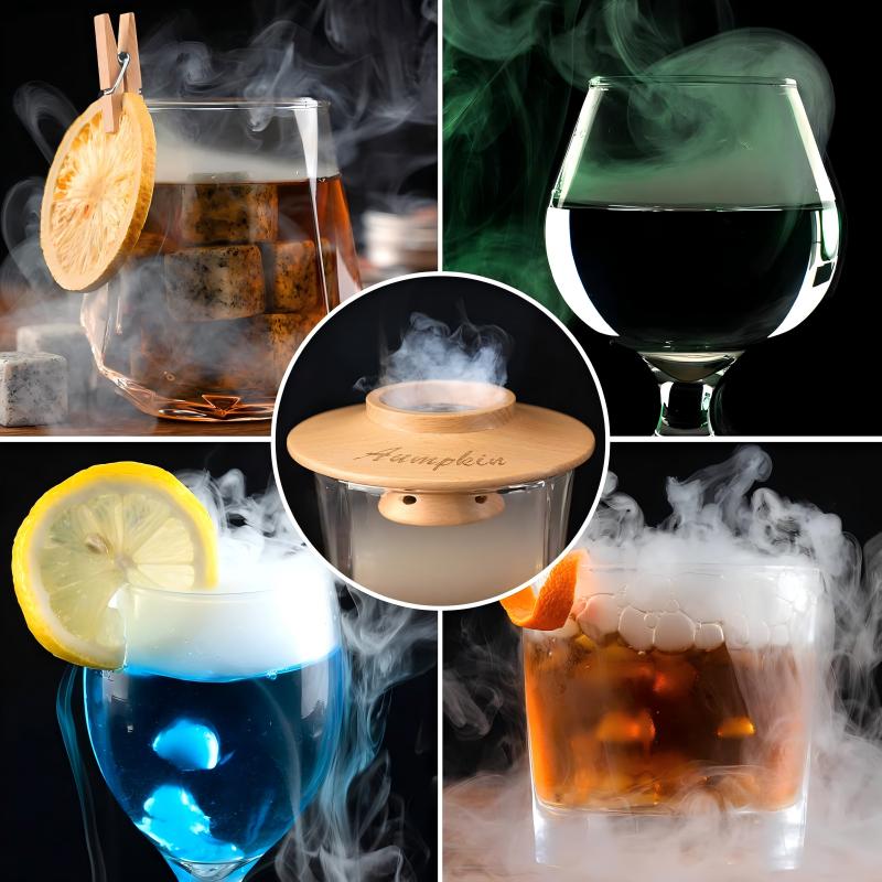 Set fumator cocktail cu torta si foc, 4 condimente aromate, gheata din ...