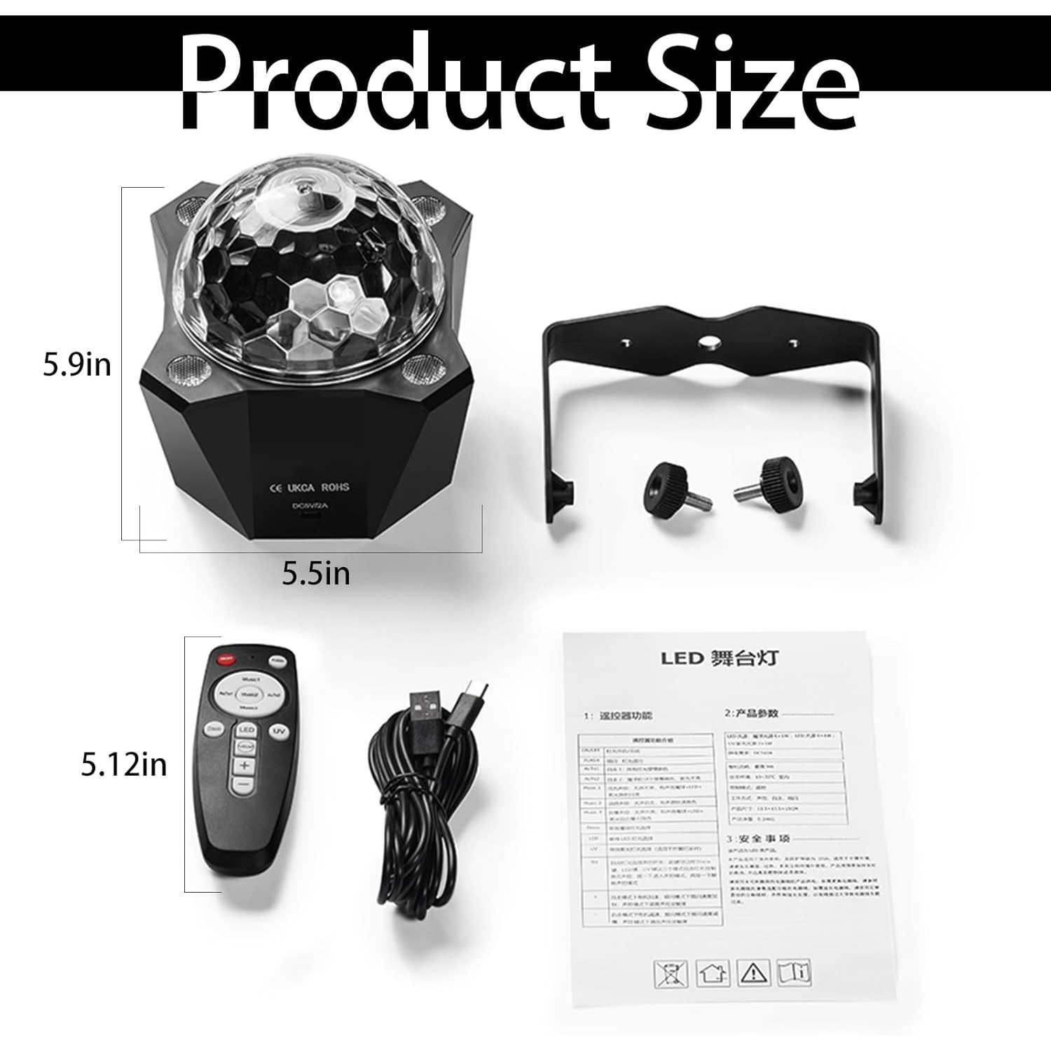 Mini minge magica cu lumini disco cu LED-uri colorate, control vocal ...