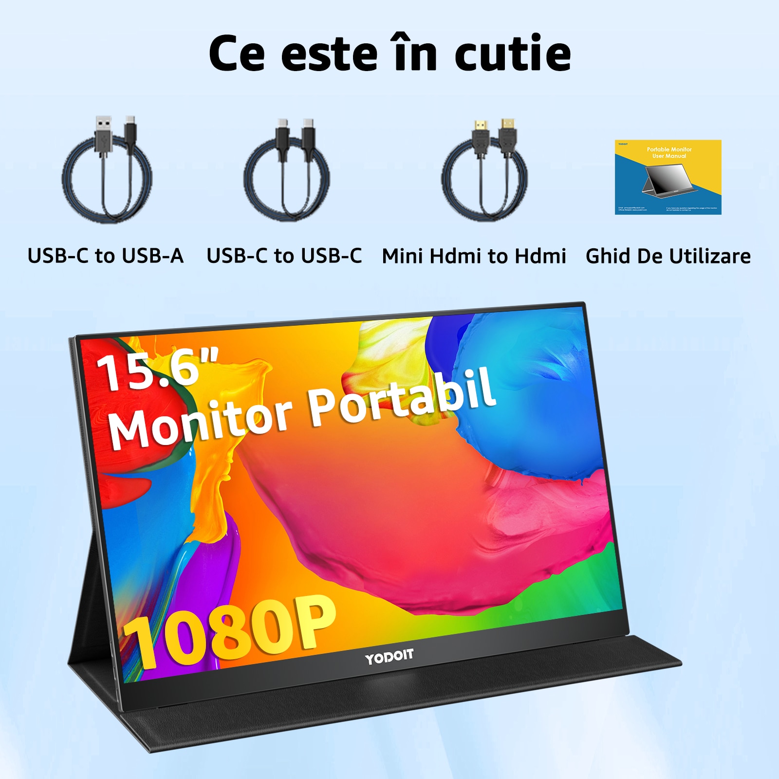 Monitor Portabil LED IPS, 15.6 Inci, Yodoit, Utilizarea tehnologiei HDR ...