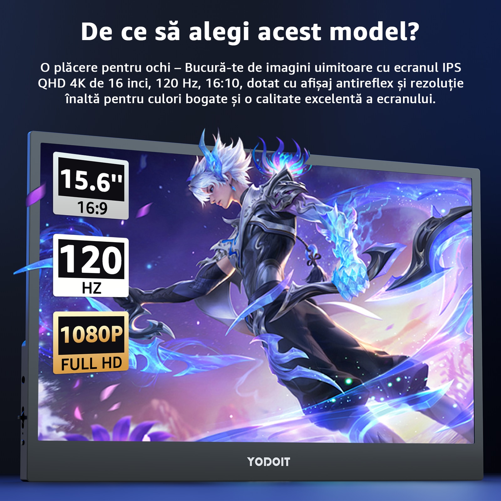 Преносим LED IPS монитор, 15.6 инча, Yodoit, Използване на HDR ...