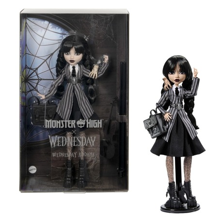 Papusa Monster High, Wednesday Addams, uniforma Academiei Nevermore ...