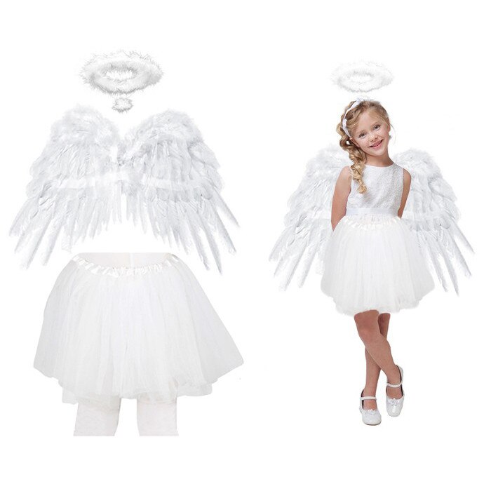 Set Costum Inger cu Aripi si Aureola, PartyPro, Alb, 53x37cm - eMAG.ro