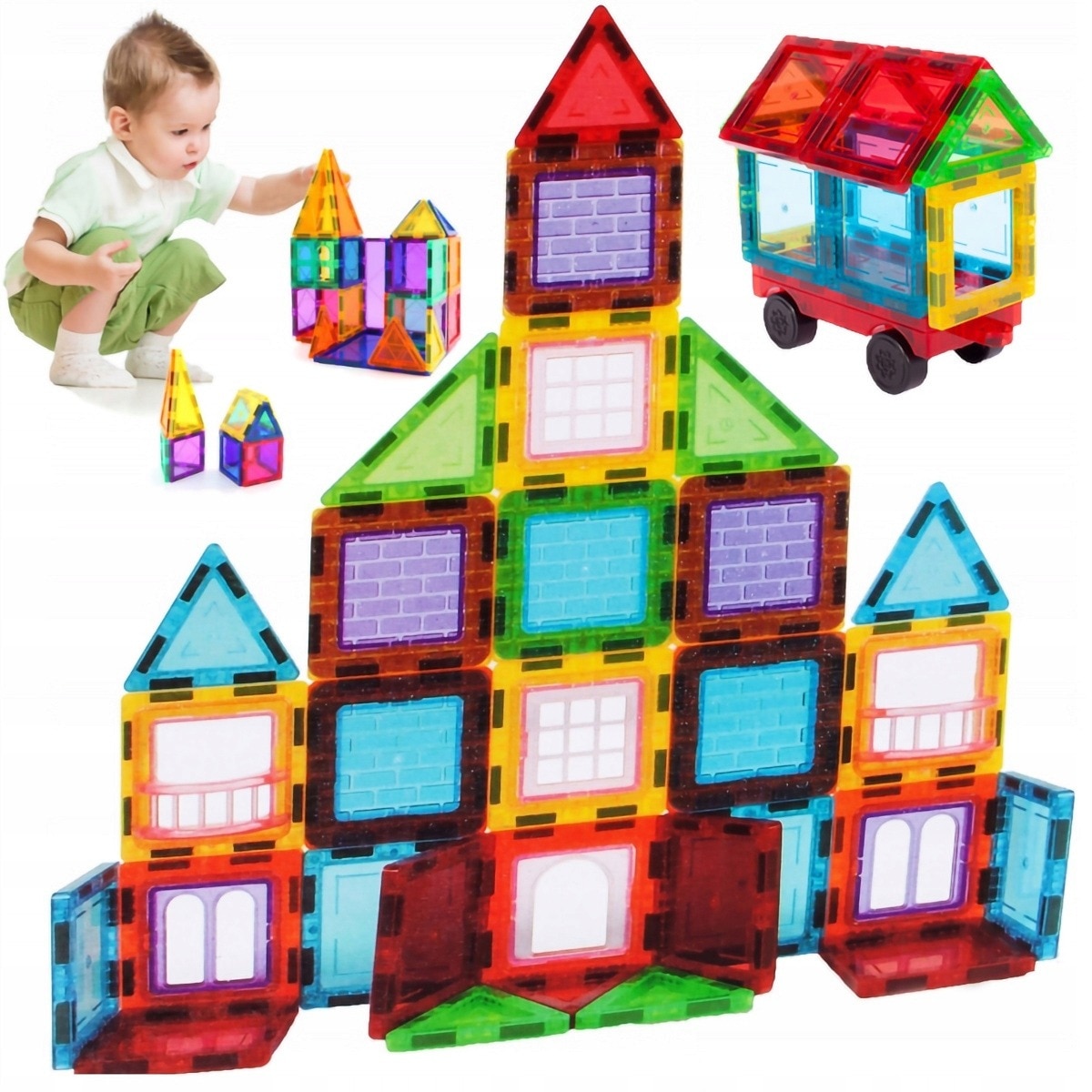 LikeSmart Magnetic Tiles 70 – Set de constructie magnetica pentru copii ...
