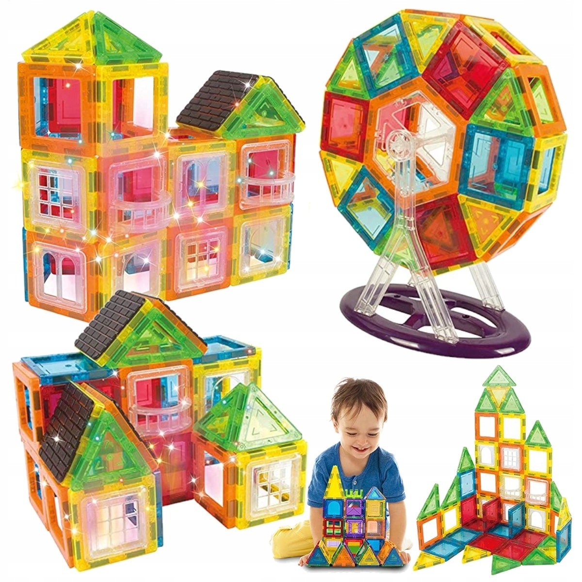 LikeSmart Magnetic Tiles 70 – Set de constructie magnetica pentru copii ...