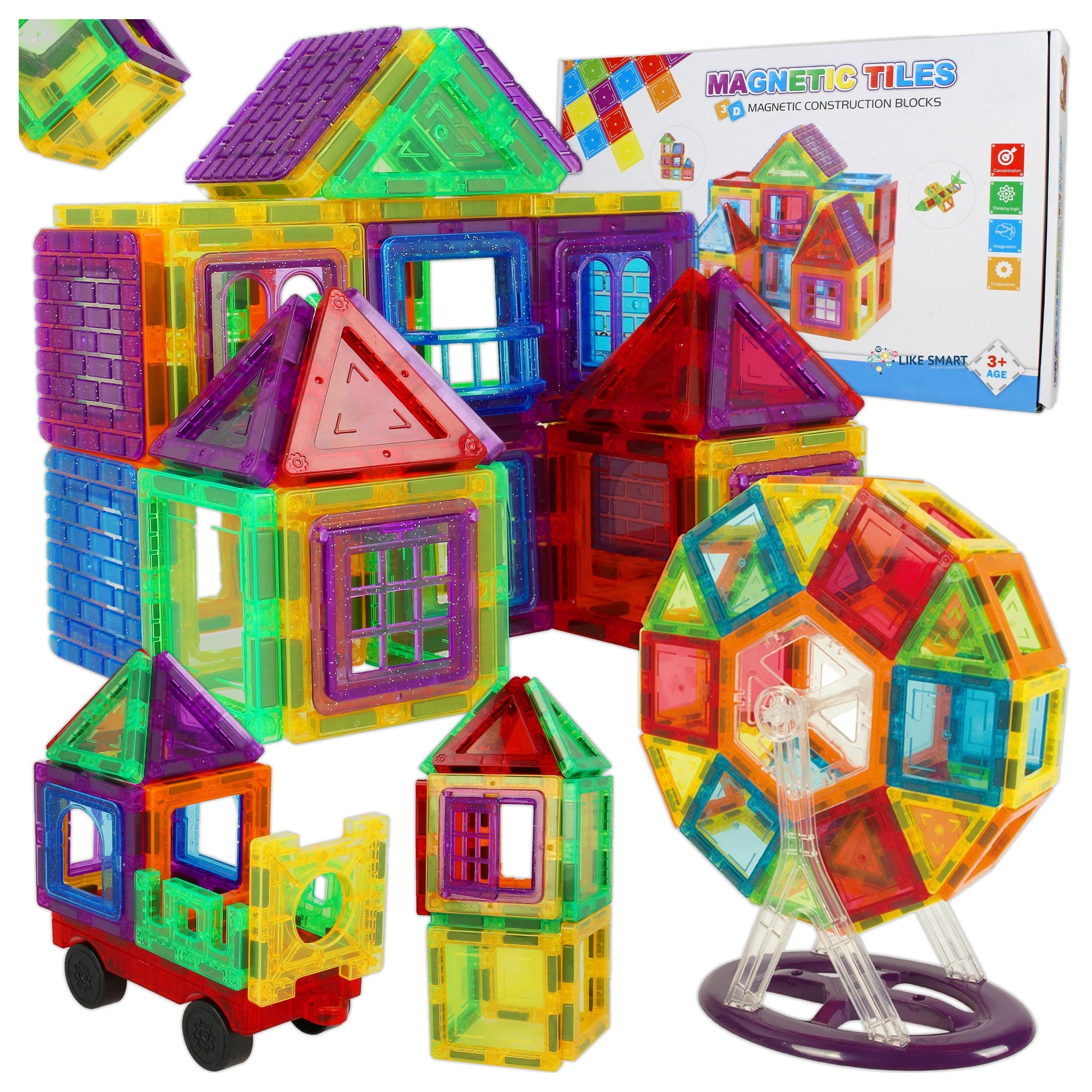 LikeSmart Magnetic Tiles 70 – Set de constructie magnetica pentru copii ...