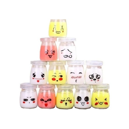 Set 13 borcane de iaurt din sticla cu capace emoticon, 100 ml - eMAG.ro