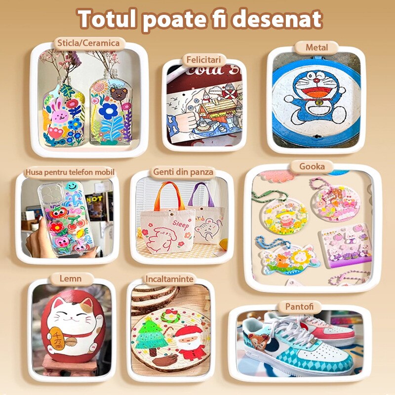 24 carioci cu varf flexibil, DONFANLIA®, Vopsele Acrilice, Sistem ...