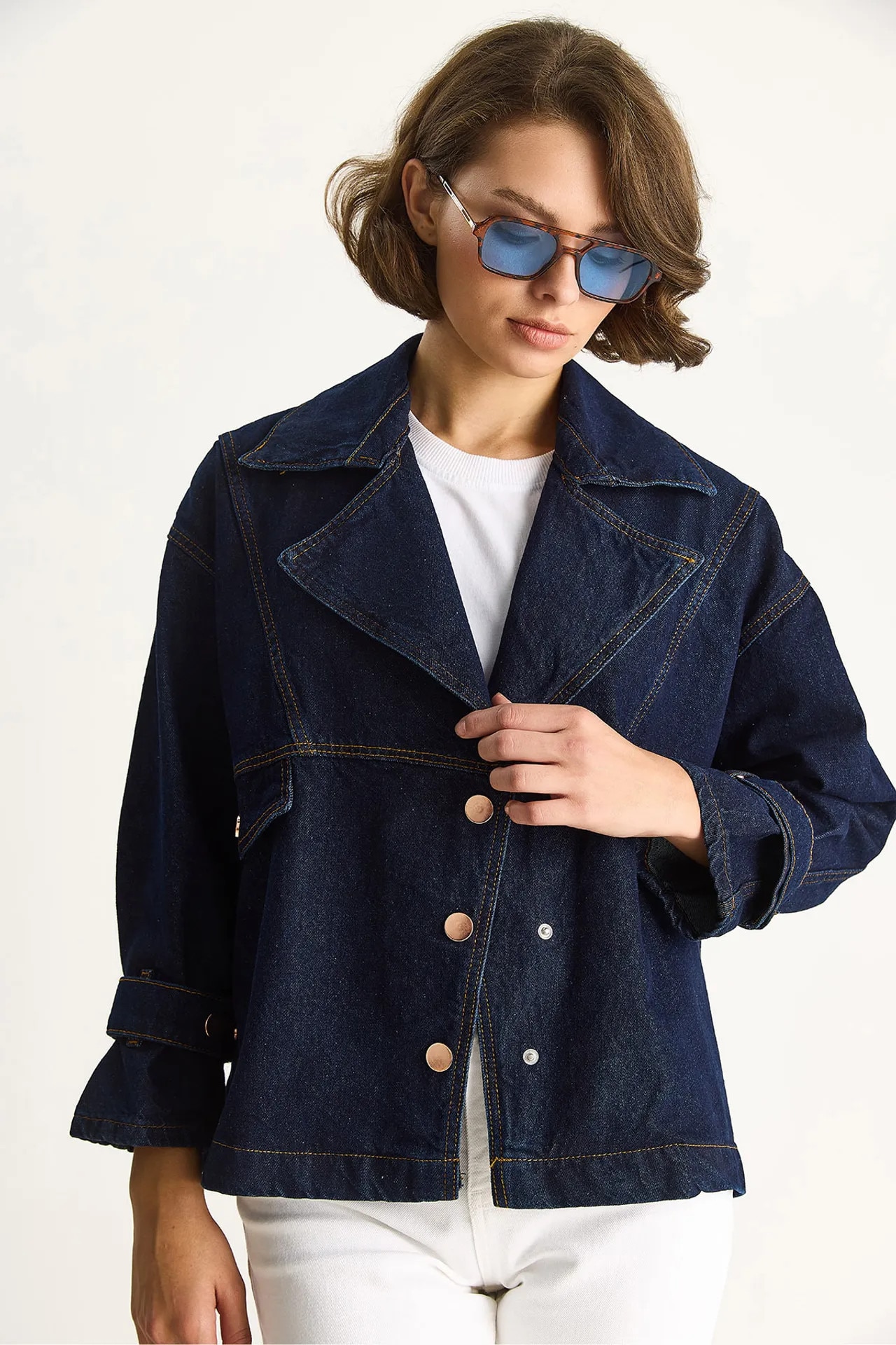 Bianco Lucci, Jacheta denim cu guler si inchidere cu nasturi - eMAG.ro