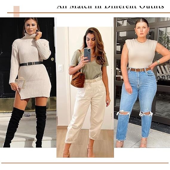 Set de 3 curele din piele pentru femei, 66-99cm, cu catarame aurii ...