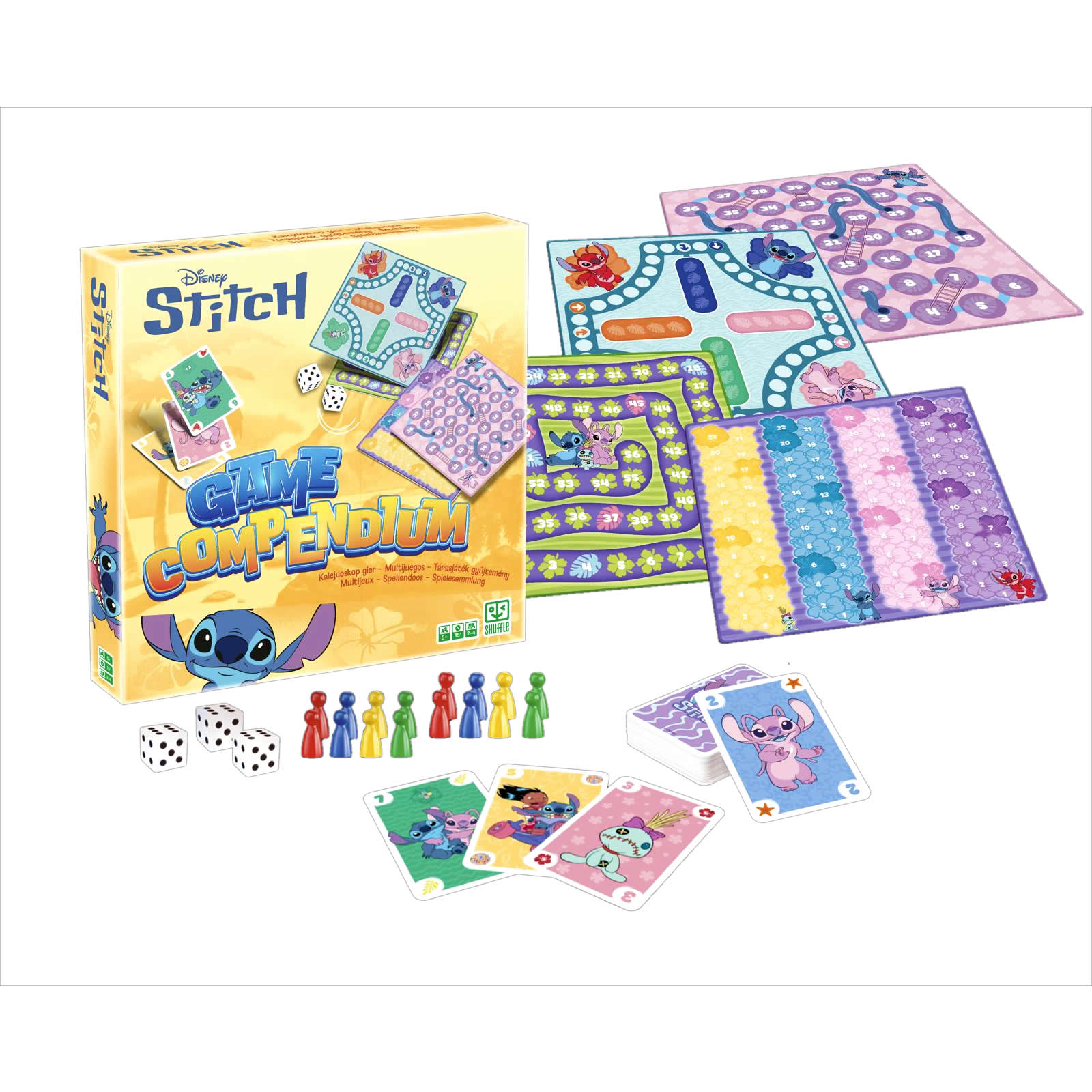 Set jocuri de societate Disney Stitch, 4 planse 26x26cm, 16 pioni, 3 ...