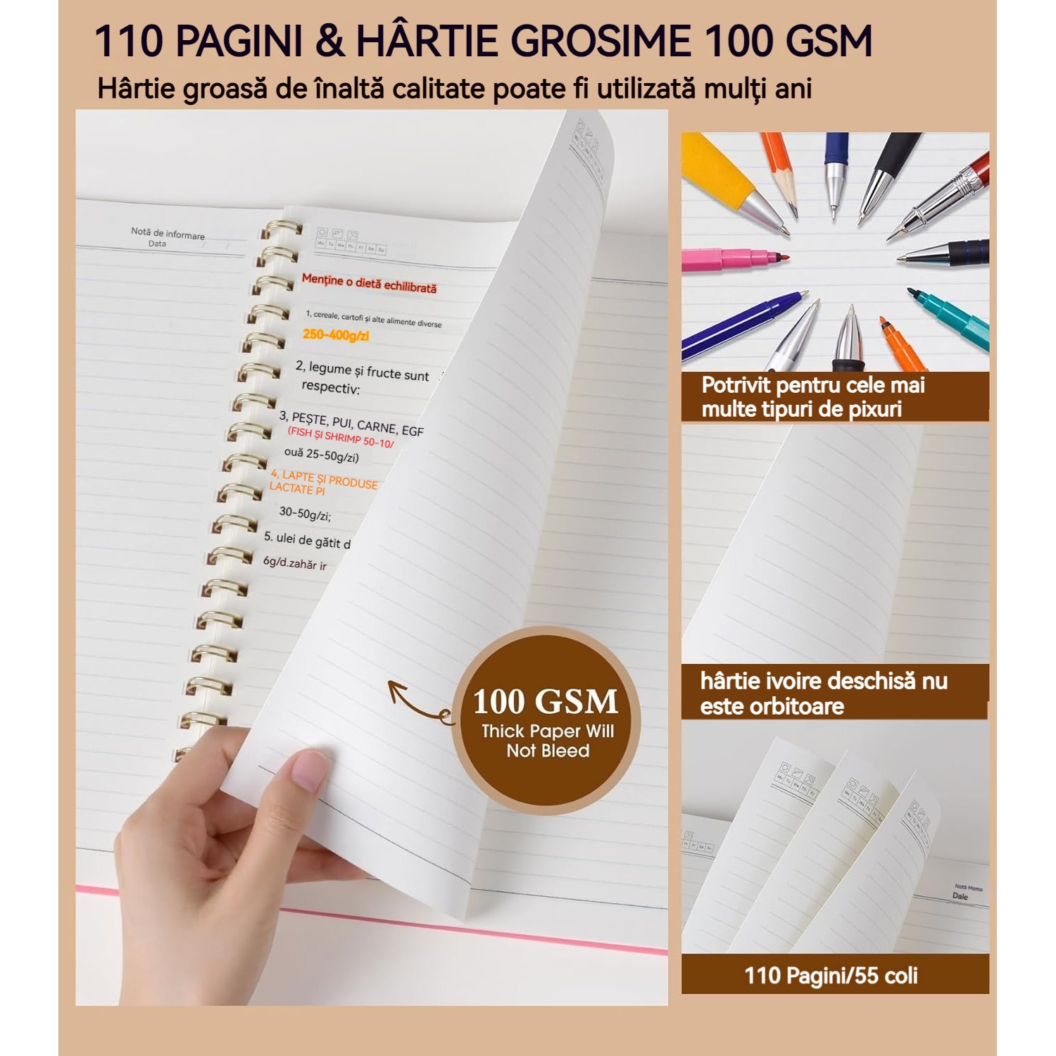 Caiet A4 Kengege, spiralat, coperta plastic, 100 GSM, 110 pagini - eMAG.ro