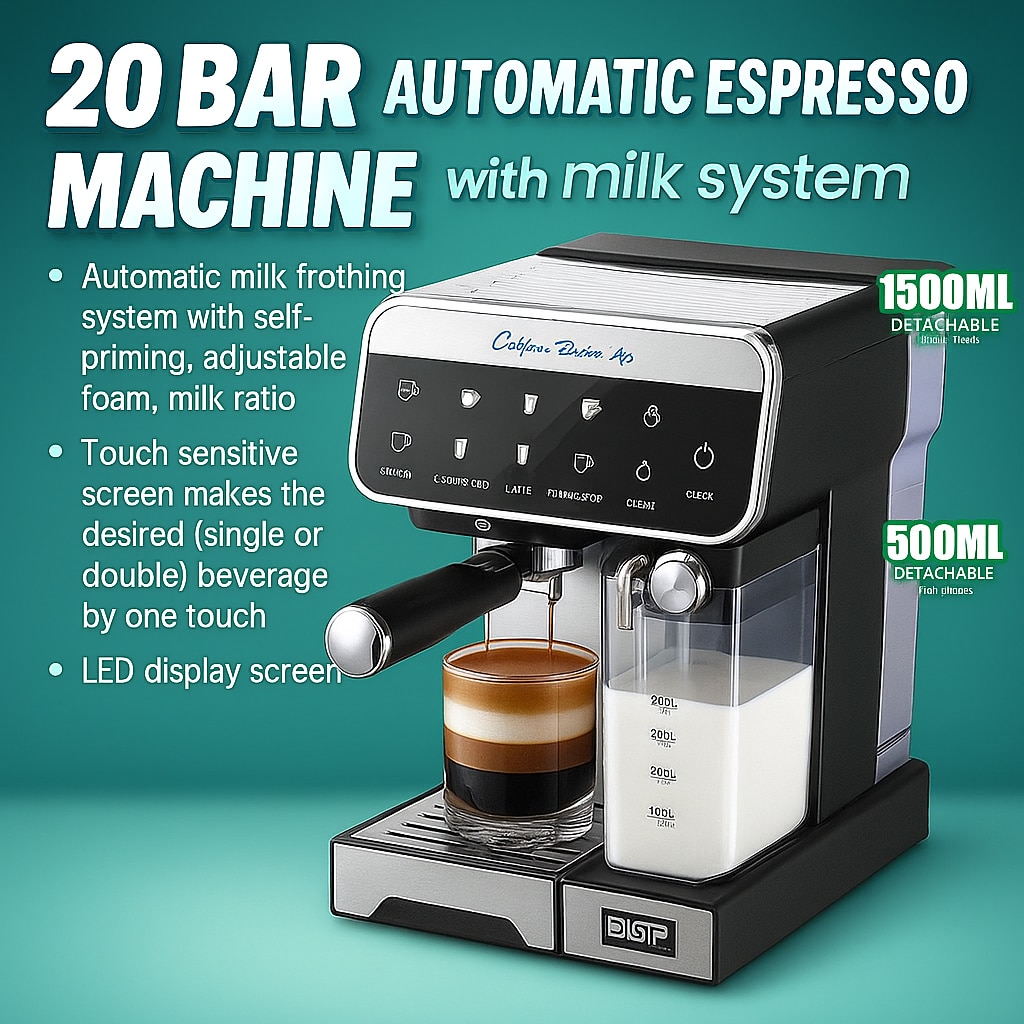 Espressor automat DSP KA3157, 1.5L, 20 bar, LED tactil, 4 Functii ...