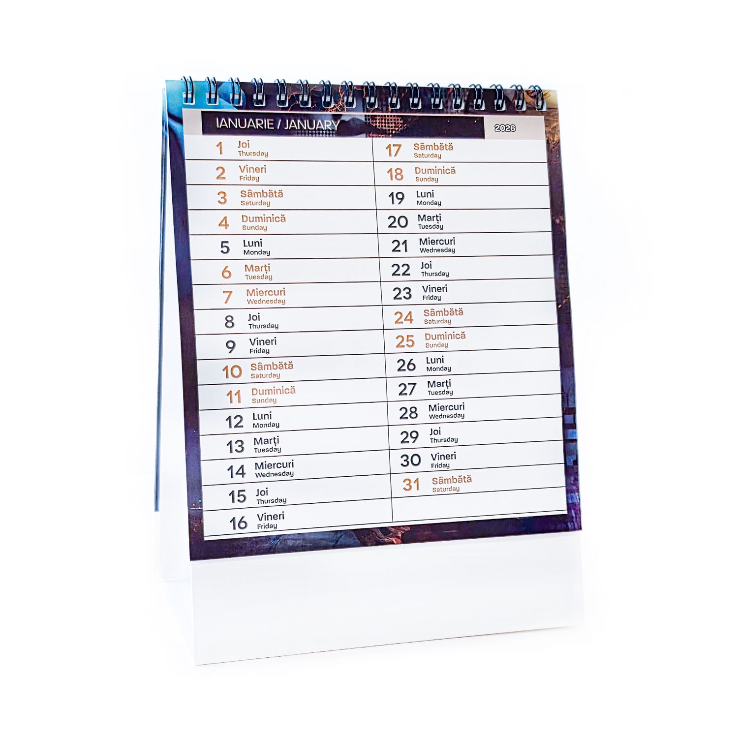 Calendar de birou INDESIGN 2026 format 15x17cm, 12 pagini hartie ...