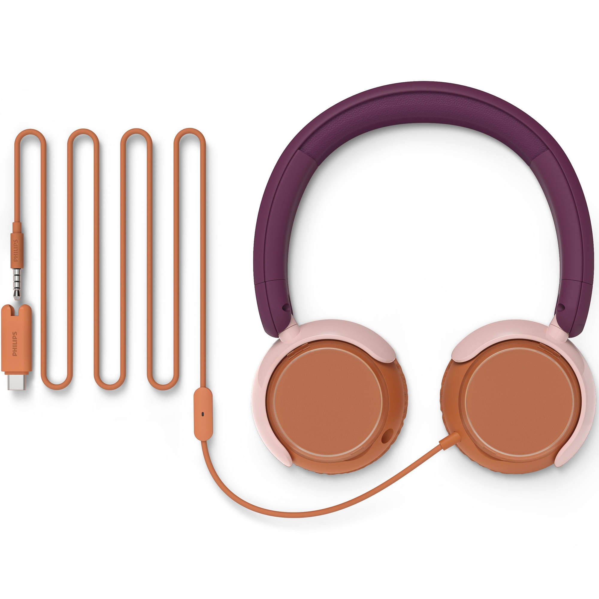 Casti On-Ear pentru copii PHILIPS TAK2000MP/00, Cu fir USB-C, Magenta ...