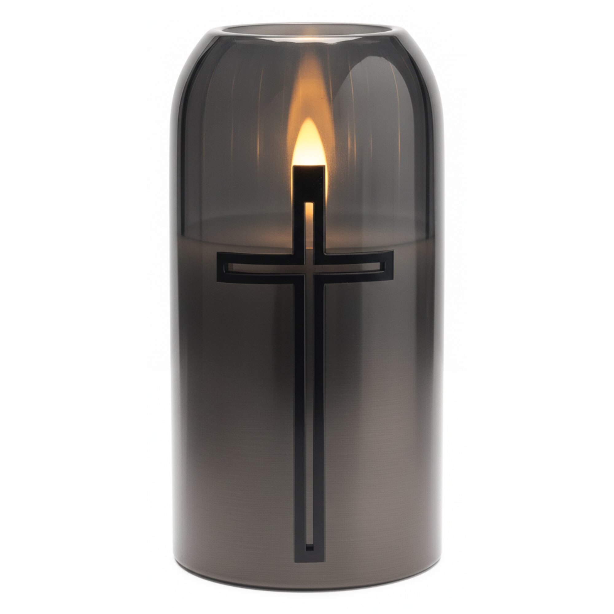 Lumanare LED cu cruce neagra, DECORTREND, metalic argintiu, 15x7,5x7 ...