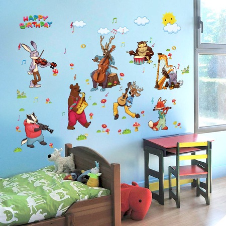 Sticker perete animale cu instrumente muzicale - Happy Birthday - eMAG.ro
