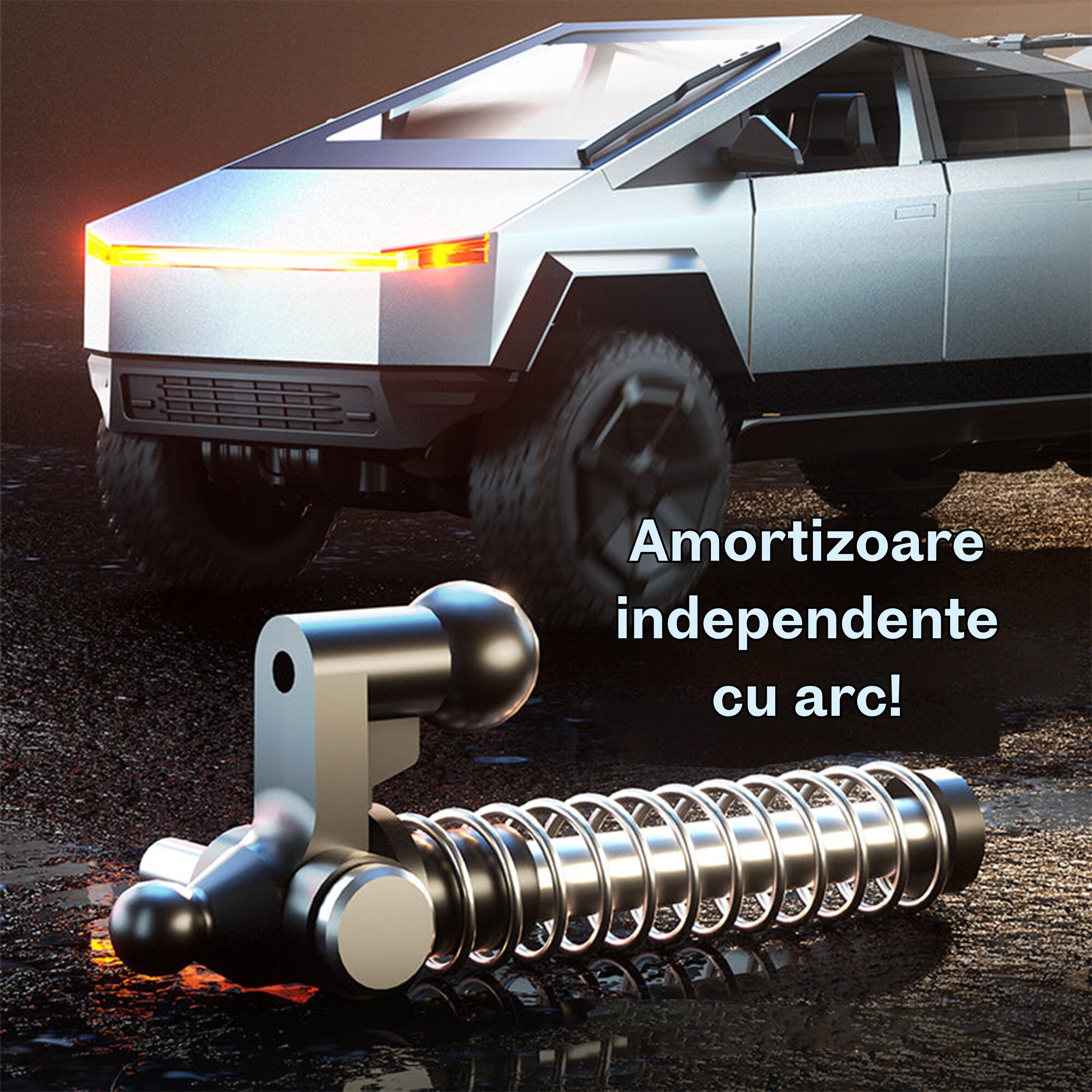 Masinuta RC Tesla Cybertruck cu ATV inclus, cu telecomanda, lumini LED ...