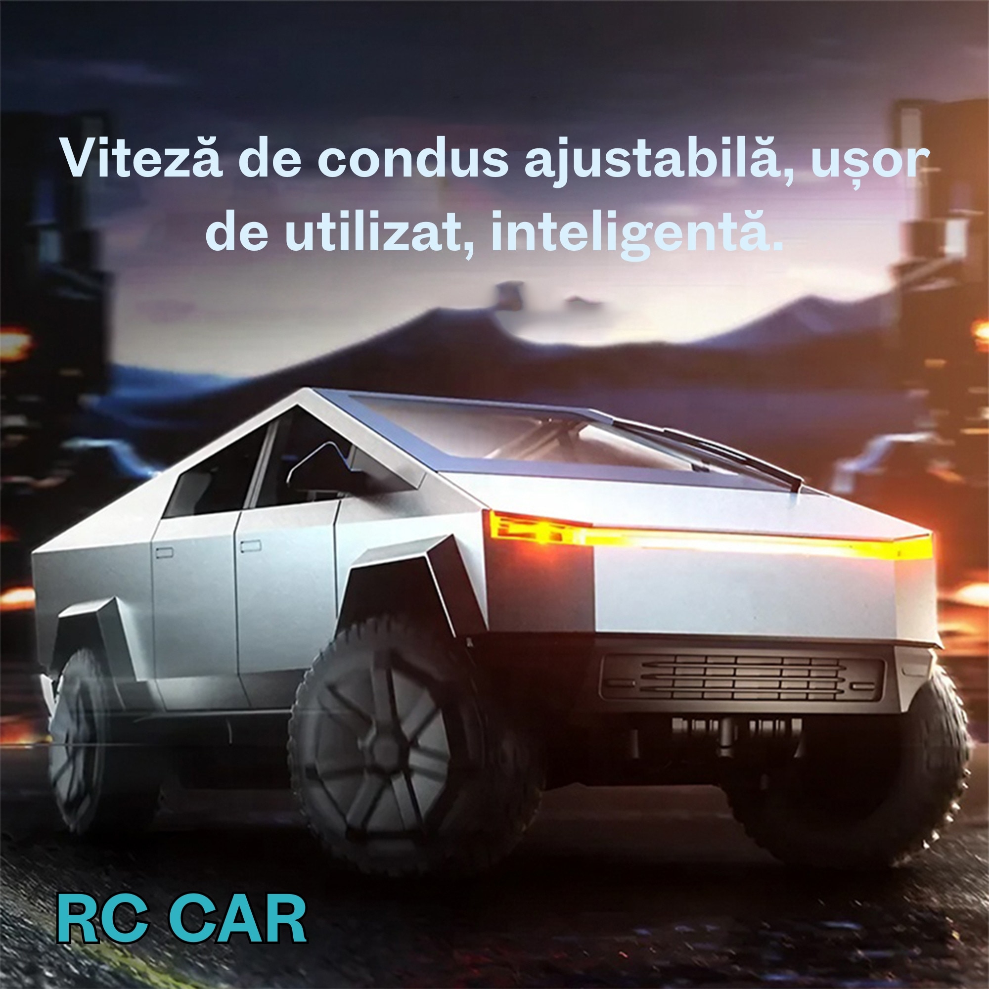 Masinuta RC Tesla Cybertruck cu ATV inclus, cu telecomanda, lumini LED ...