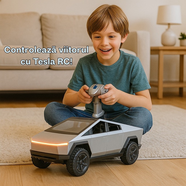 Masinuta RC Tesla Cybertruck cu ATV inclus, cu telecomanda, lumini LED ...