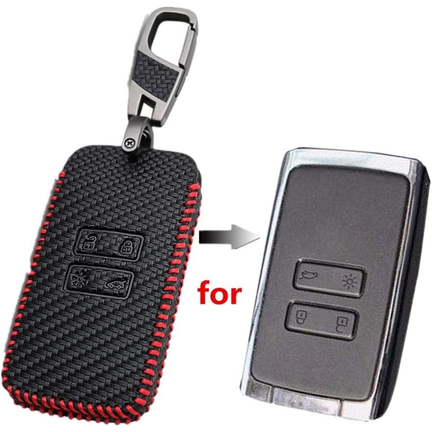 Husa din piele si fibra de carbon, compatibila cu cartela Renault ...