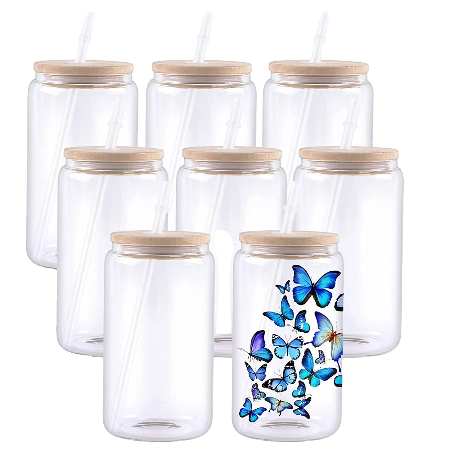 Set 8 pahare sublimare 16oz, design ecologic, cu capac, transparent ...