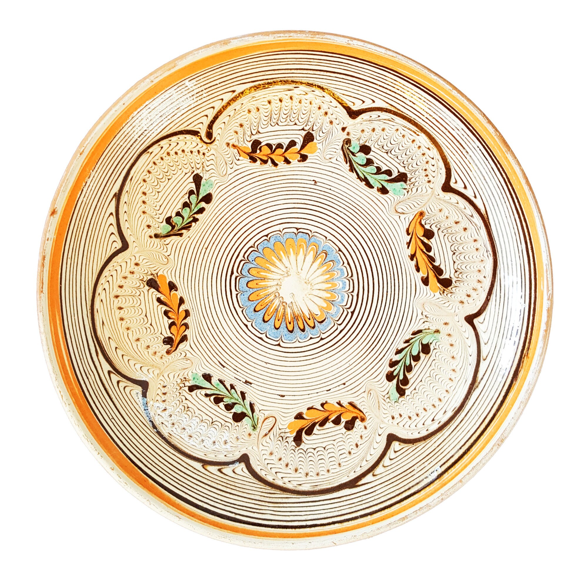 Farfurie din Ceramica de Hurez ( Horezu ), Model Coada de Paun, 20 cm ...