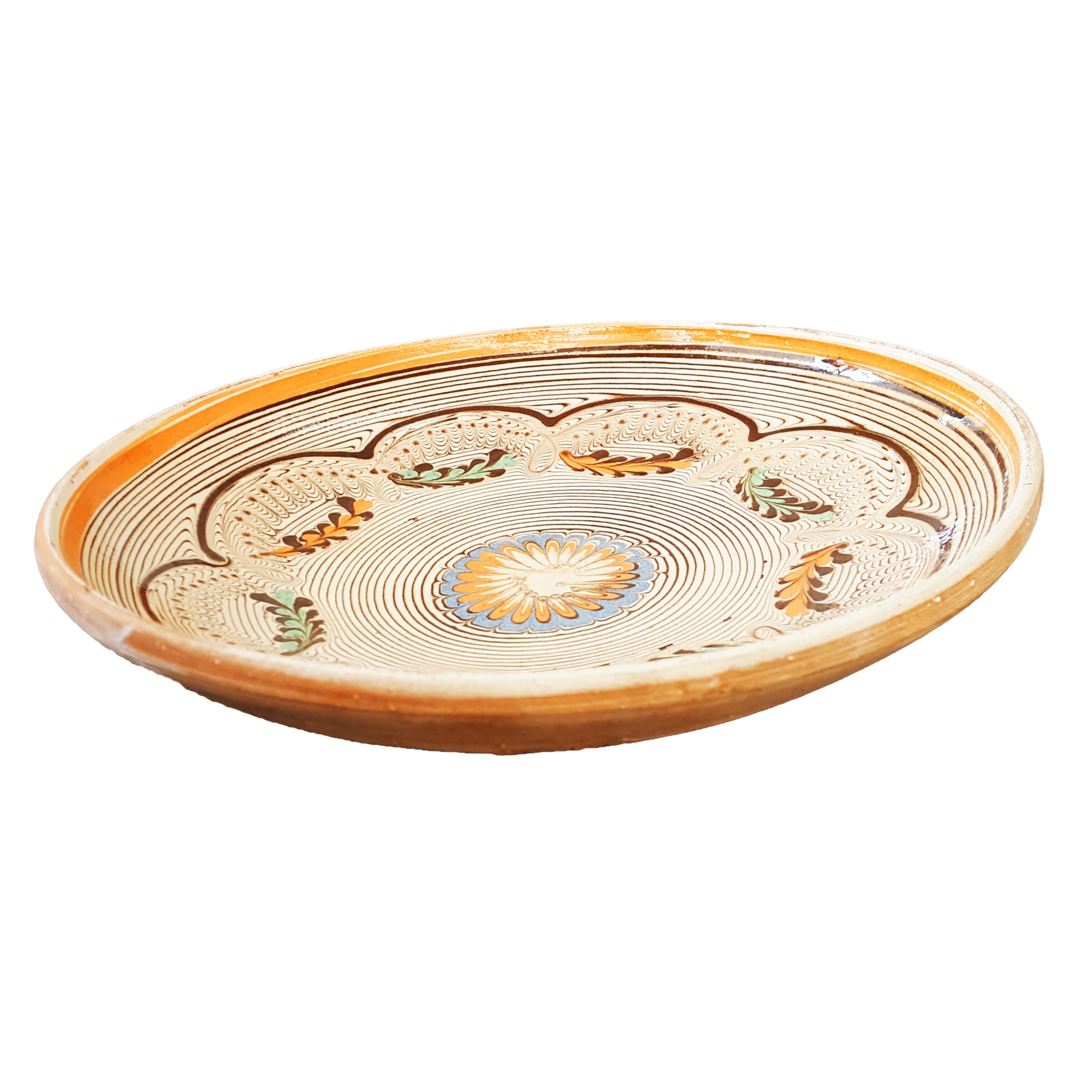 Farfurie din Ceramica de Hurez ( Horezu ), Model Coada de Paun, 20 cm ...