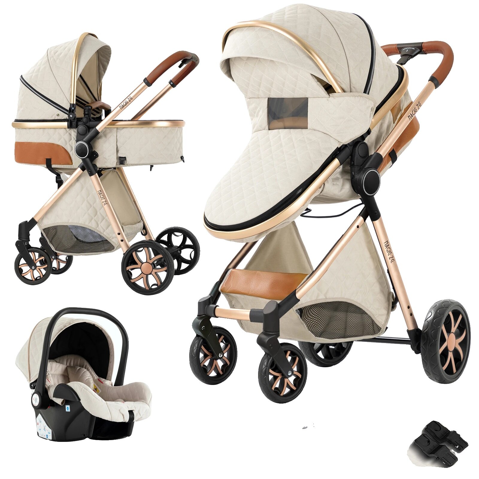Carucior 3-in-1, alb ivoriu, design usor, capacitate 20 kg - eMAG.ro