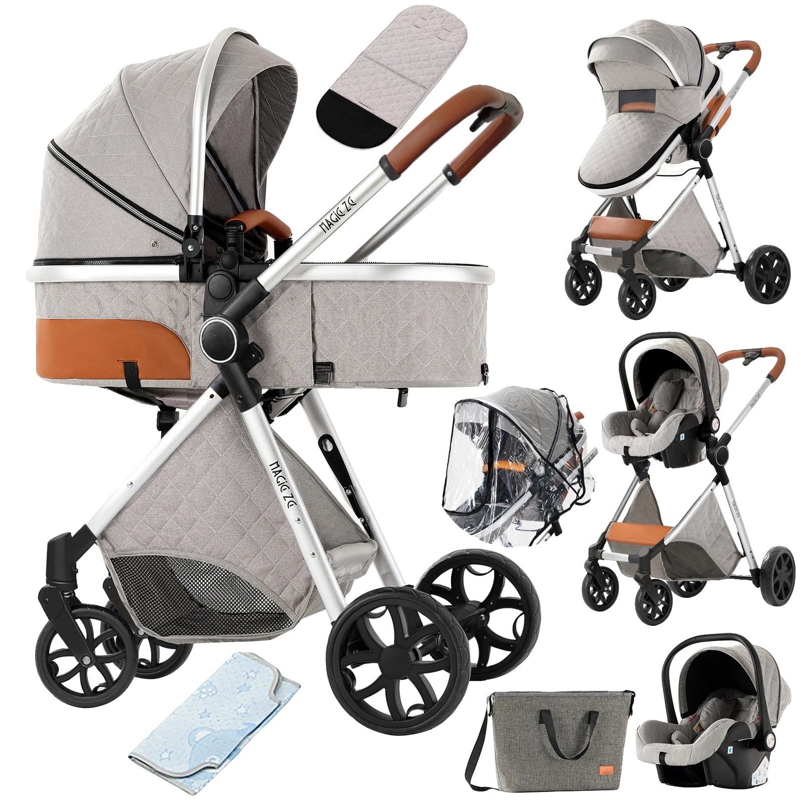 Carucior pentru copii, design usor, compact, pliabil, gri deschis ...