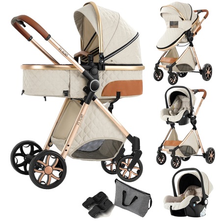 Carucior copii 3-in-1, alb, design versatil, usor si portabil ...