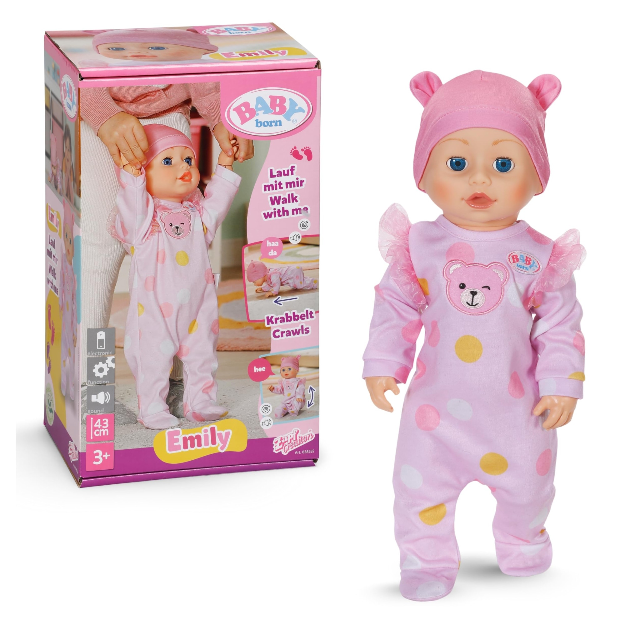 Baby Born Emily Walk With Me - Papusa De 43 Cm Cu Functii Electronice ...