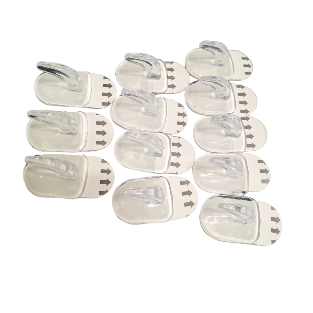 Set 12 carlige adezive transparente 23x30mm pentru baie si bucatarie ...