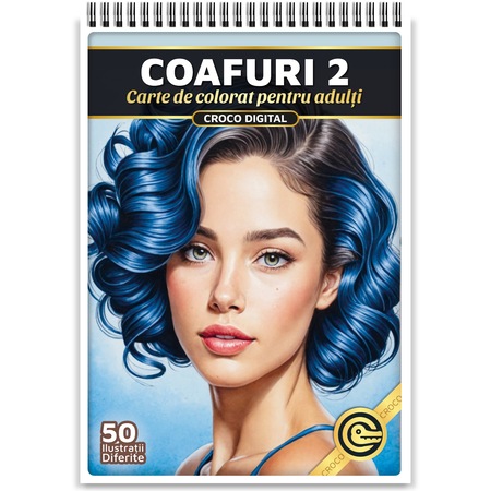 Carte de colorat antistres pentru relaxare, Coafuri 2, 50 Ilustratii ...