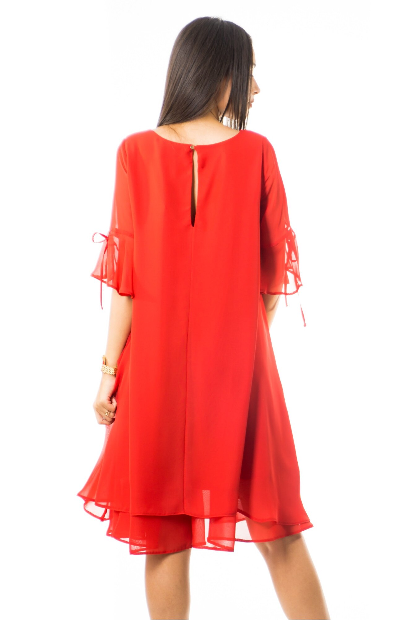 Rochie clos rosie cu volanas si manecuta-12 - eMAG.ro