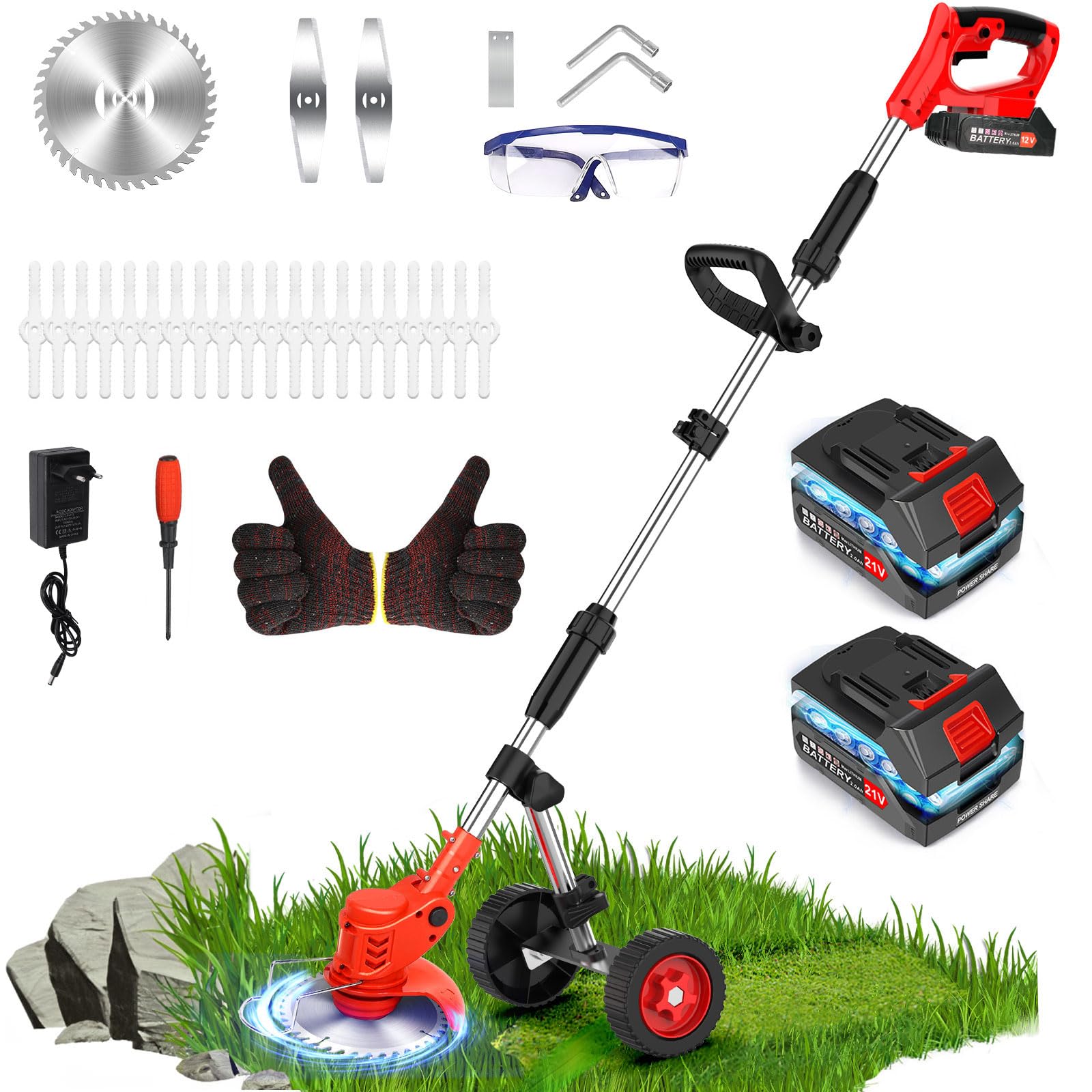 Masina de tuns iarba electrica Innopower, fara fir, 21V, 2 baterii, 3 ...