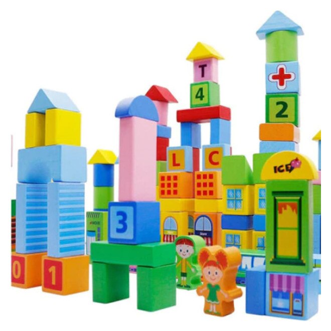Set cuburi de construit din lemn pentru copii, Stuniko, Joc educativ ...