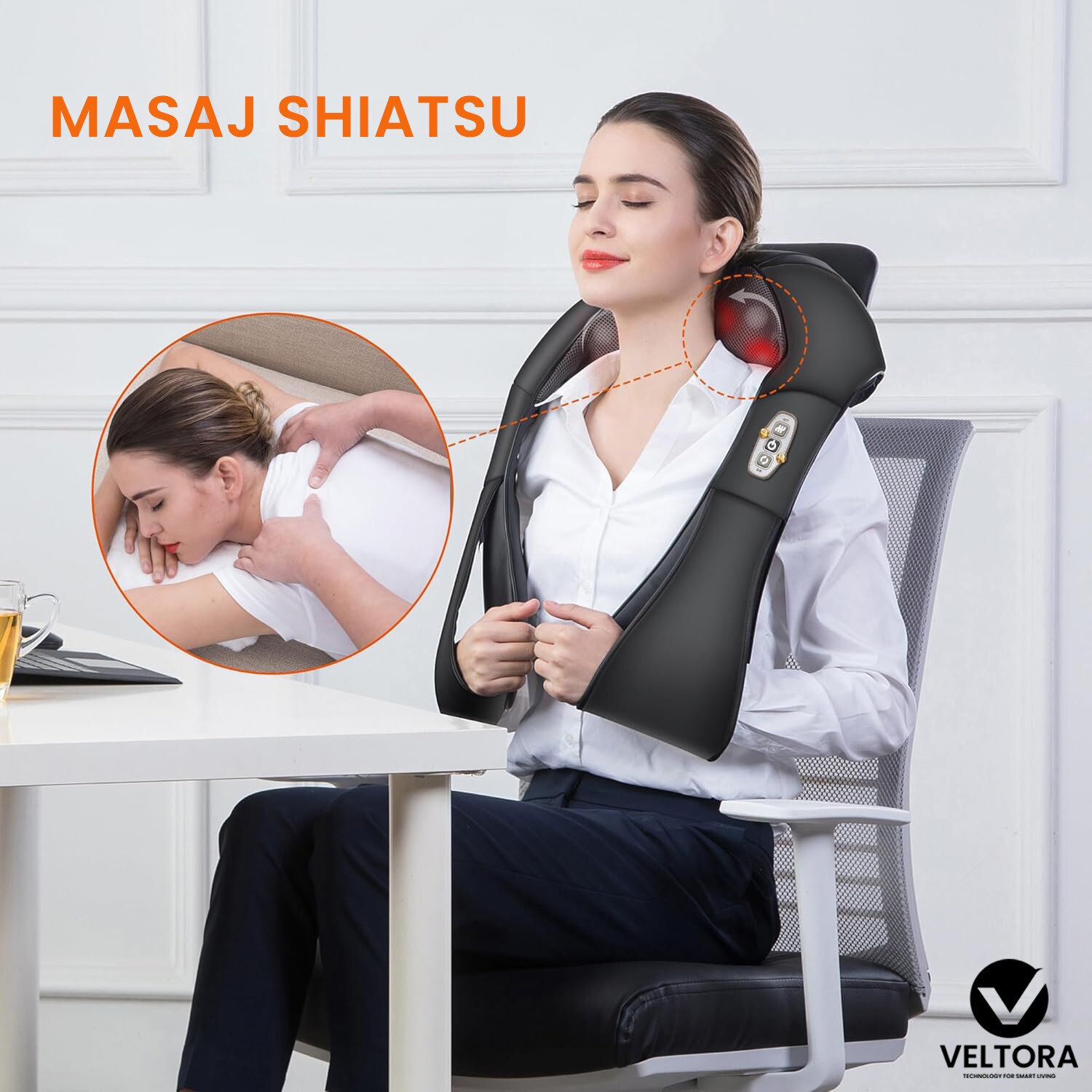 Aparat Profesional Premium Pentru Masaj Umeri 3D Veltora® NeoHeat Relax ...
