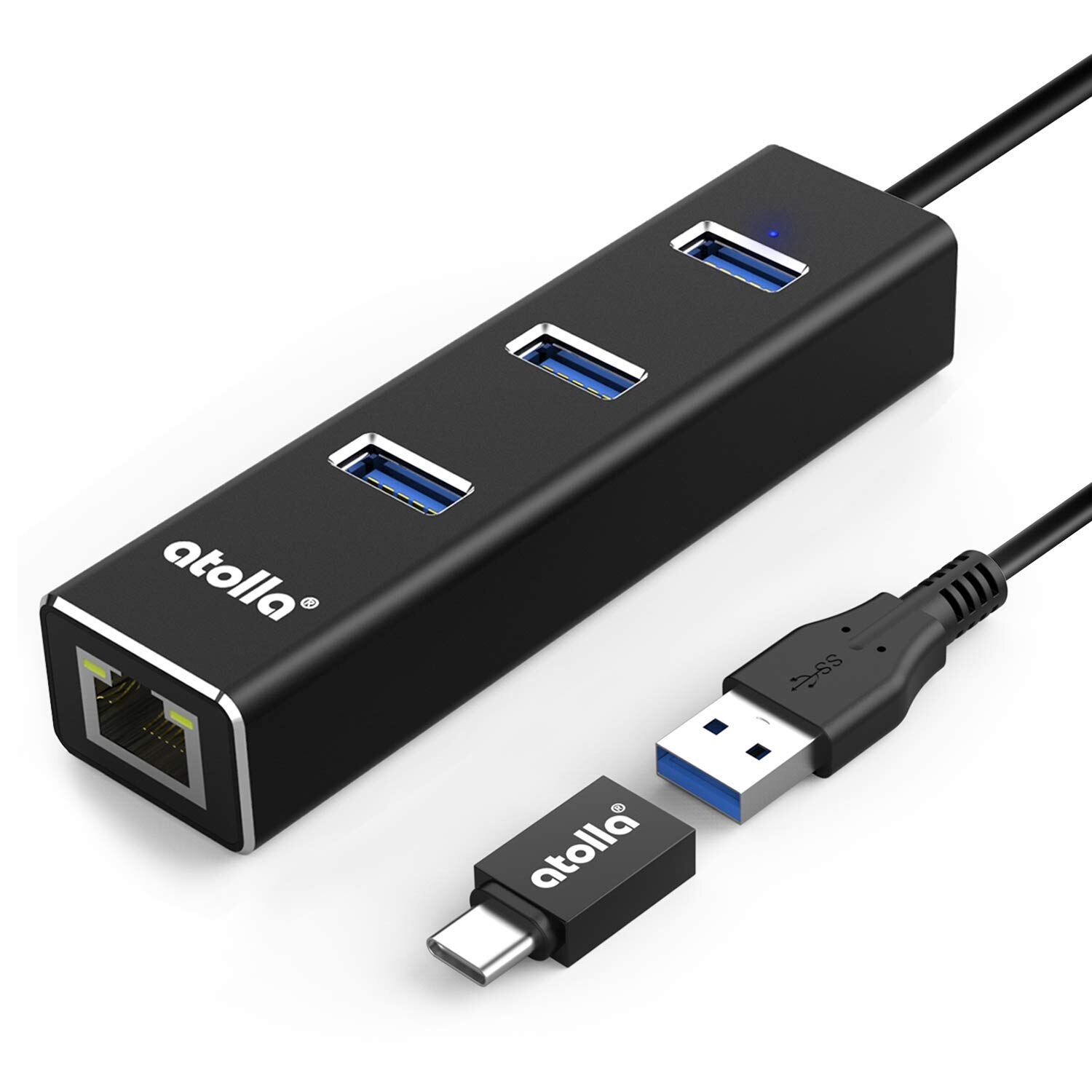 Hub USB Atolla, adaptor LAN USB, 3 porturi USB 3.0, adaptor rețea ...