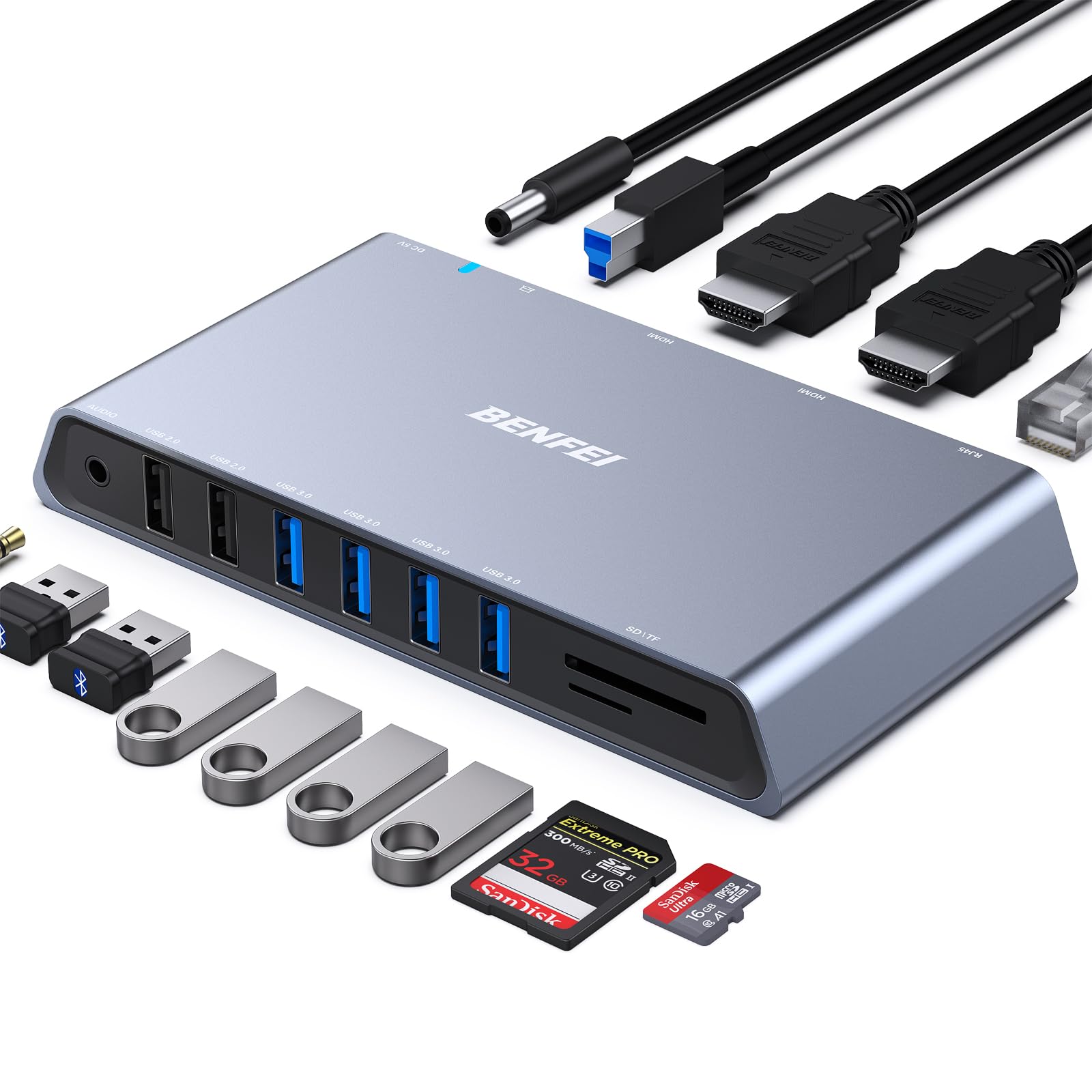 Hub USB Benfei 12 în 1, 2 porturi HDMI, 6 porturi USB, cititor de ...