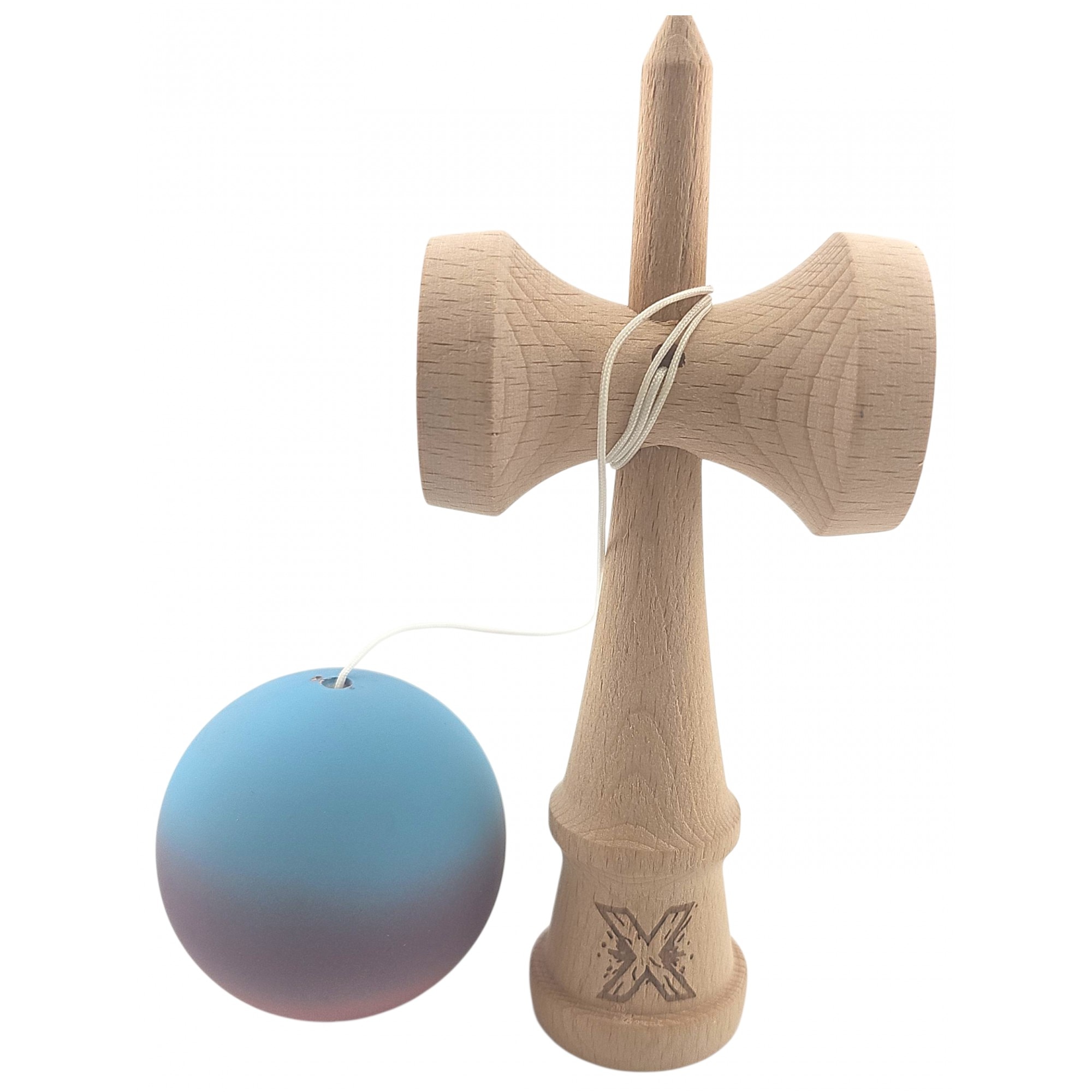 Kendama Originala X, Profesionala din Lemn, Rubber Grip, 18 cm, Roz/Mov ...