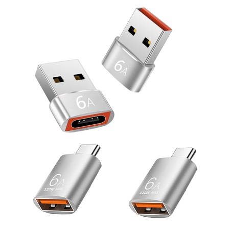 Adaptor USB la USB-C (Argintiu, Pachet de 4 bucati): 2 x Adaptor USB-A ...