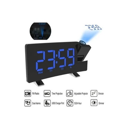 Radio cu ceas multifunctional Aquaforge, proiectie LED, 2 alarme, 4 ...