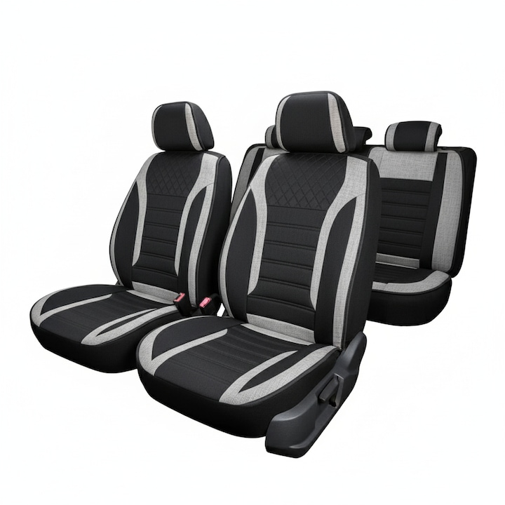 Set Huse Scaune Auto RENAULT MEGANE, Textil Premium, Negru-Gri, 11 ...