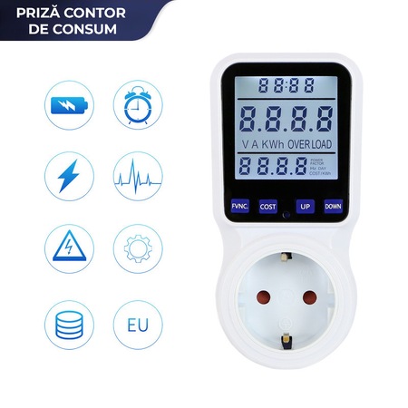 Priza cu Contor de Energie Miraza, Ecran Iluminat, 230V/16A, Putere Max ...