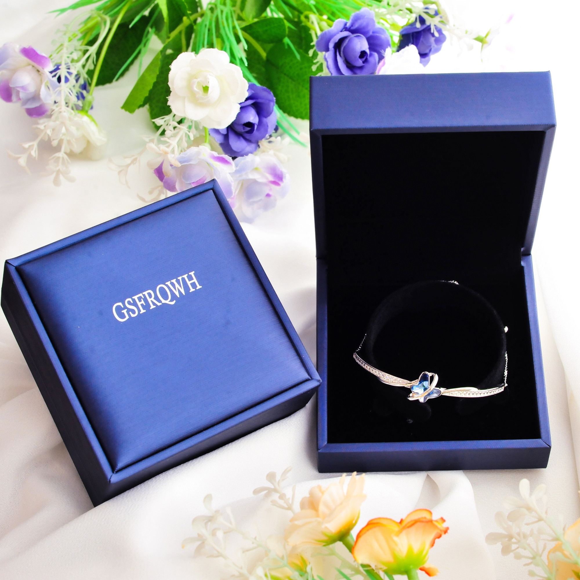 Bratara argint femei GSFRQWH® lungime reglabila cristal albastru ...