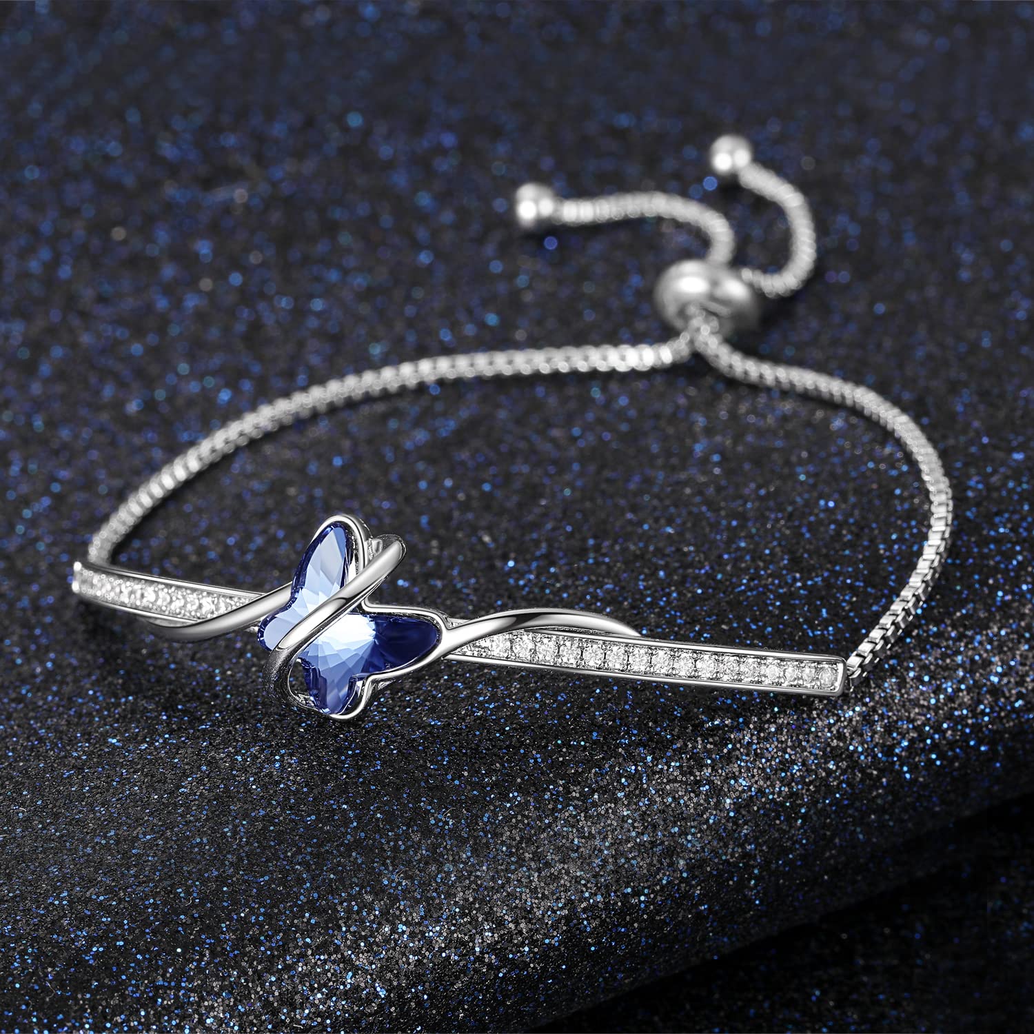 Bratara argint femei GSFRQWH® lungime reglabila cristal albastru ...