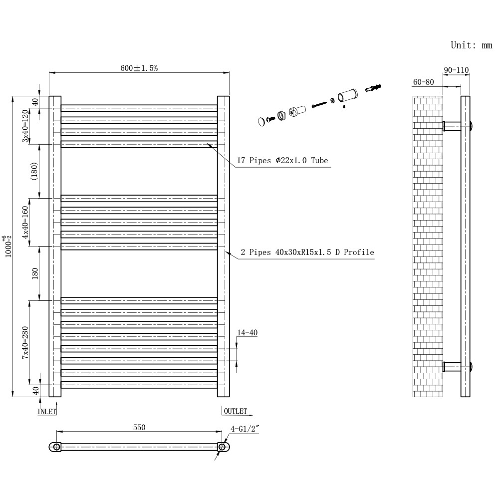 Leziter Egyenes törölközőszárító radiátor 1000x600 mm fehér - eMAG.hu